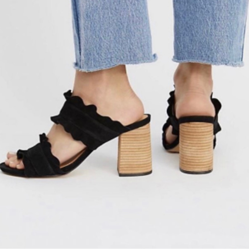 Free People Rosie Ruffle Sandal Block Heel - Size 8 - Gem